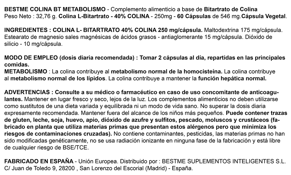 Bitartrato de Colina - Colina BT - Esencial para la vida